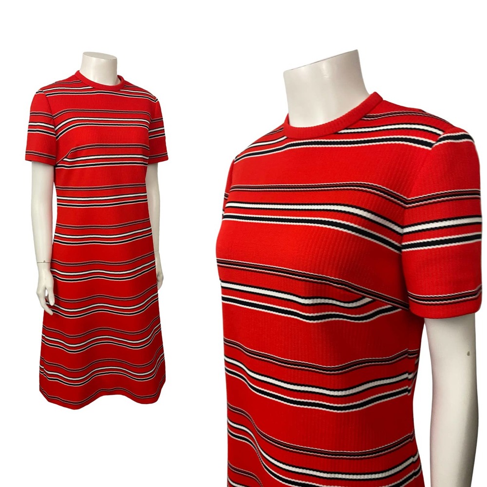 1960s Mod Red Stripe Knit Shift Dress / Women’s Medium - Gem